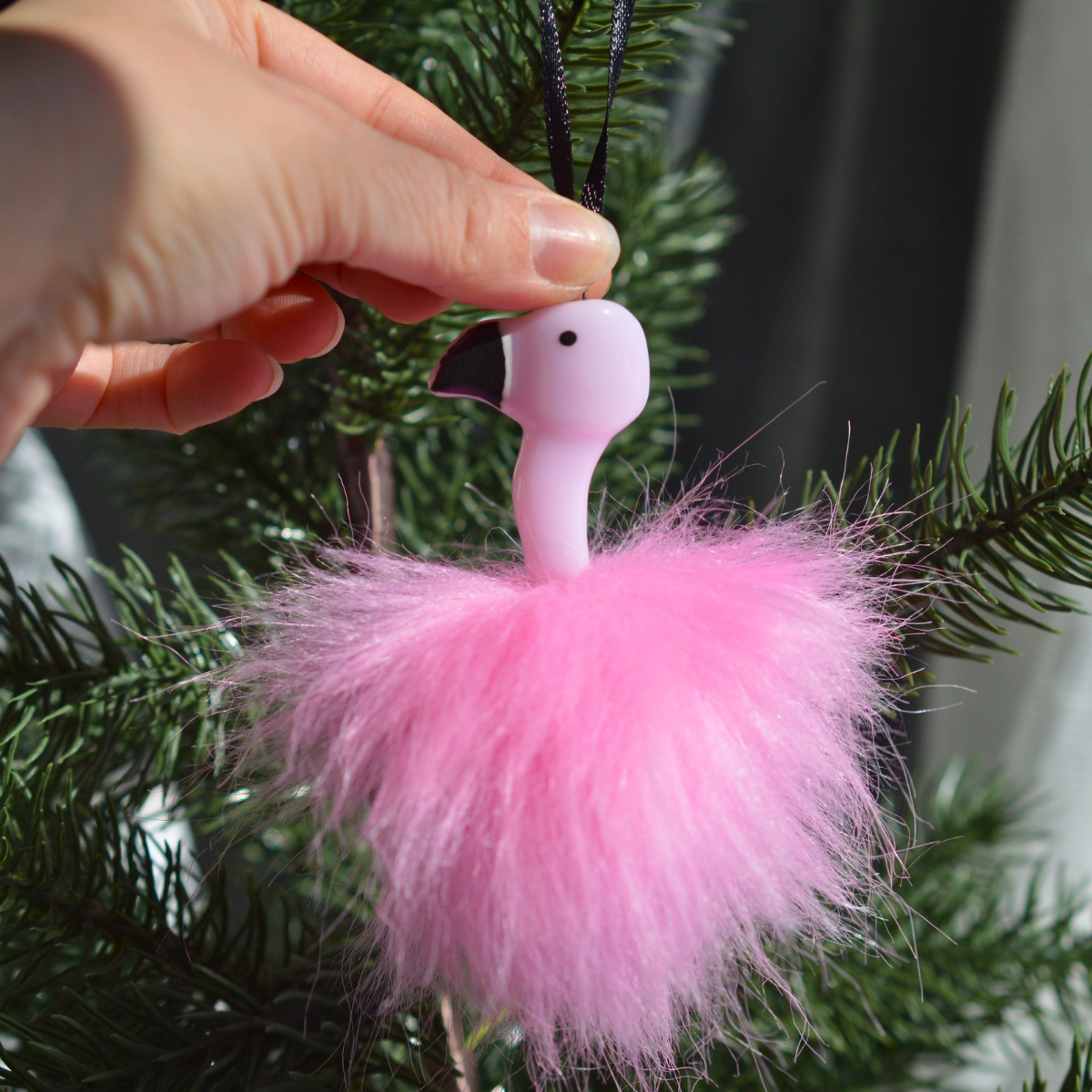 Pale Pink Hairy Flamingo Decoration | Caribou Gifts Inc.